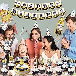 Drivoat 34 Pcs Corona Beer Themed Party, Birthday Party Balloon Decorations, Include Cupcake Decoration , Happy Banner, Aluminum Film latex suit (golden)