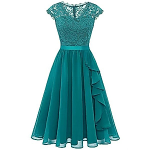 Wedtrend Women Short Lace Bridesmaid Dresses with Cap-Sleeve Wedding Guest Dresses Floral Chiffon Semi Formal Dresses, Ruffle Modest Juniors Short Prom Dress for Cocktail Party WT0212PeacockGreenM