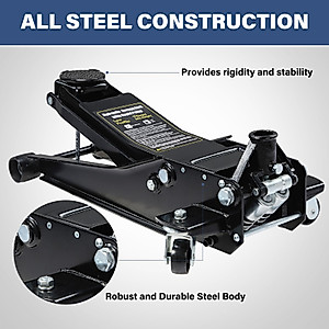 3 Ton Heavy Duty Low Profile Steel Floor Hydraulic Car Jack Stands Tool, Black