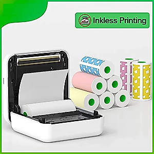 Mini Thermal Photo Printer, Wireless Picture Label Memo Receipt Paper Printer with Bluetooth 203DPI, Suitable for Android iOS Window (White)