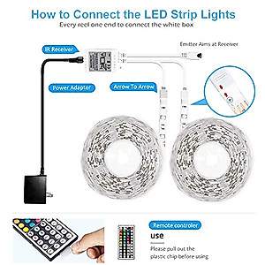 DAYBETTER Led Strip Lights Waterproof, 32.8ft(2 Rolls of 16.4ft) LED Tape Lights Color Changing 300 LEDs Light Strips Kit with 44 Keys Ir Remote Controller and 12v Power Supply for Indoor Outdoor Use