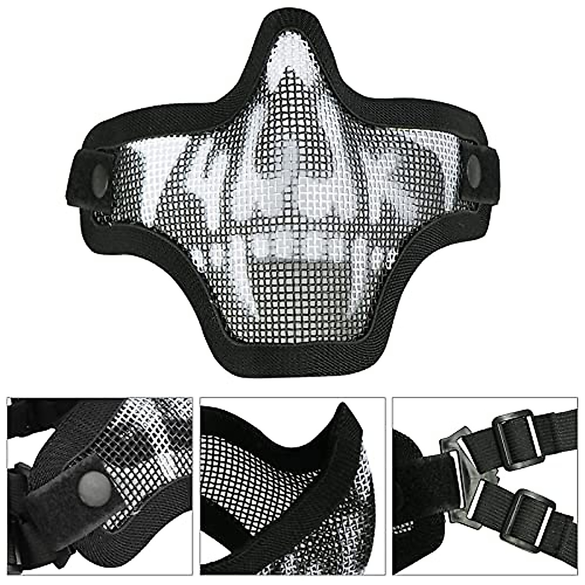 AOUTACC Airsoft Half Face Mask Steel Mesh and Goggles Set, Skull Tactical Masks Protection Gear for Paintball BBS CS Nerf Game Cosplay Halloween Costume Accessories (Black Skull)