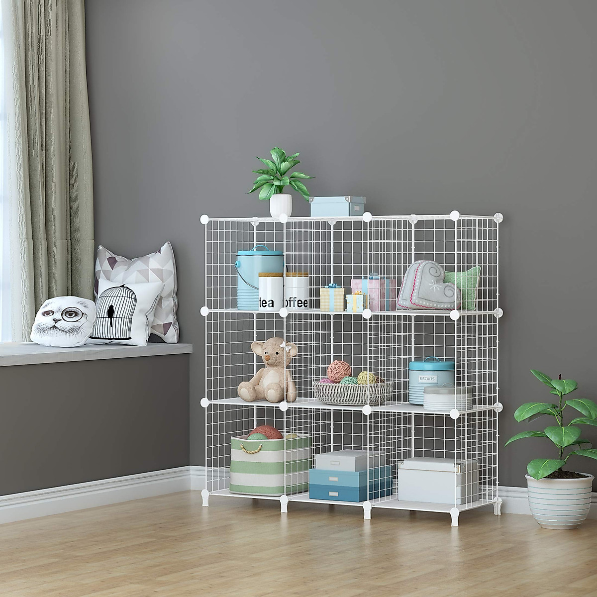 HOMIDEC Wire Cube Storage, Storage Shelves 9 Cube Bookshelf Bookcase Closet Organizer and Storage, Wire Storage Shelves Multi-Use DIY Storage Cube Shelf for Books, Toys, Clothes, Tools