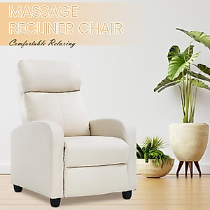 Dopinmin Recliner Chair Breathable Padded PU Leather Massage Single Sofa Recliners for Small Recliner Chair with Footrest Home Theater Seating for Bedroom Living Room,Beige