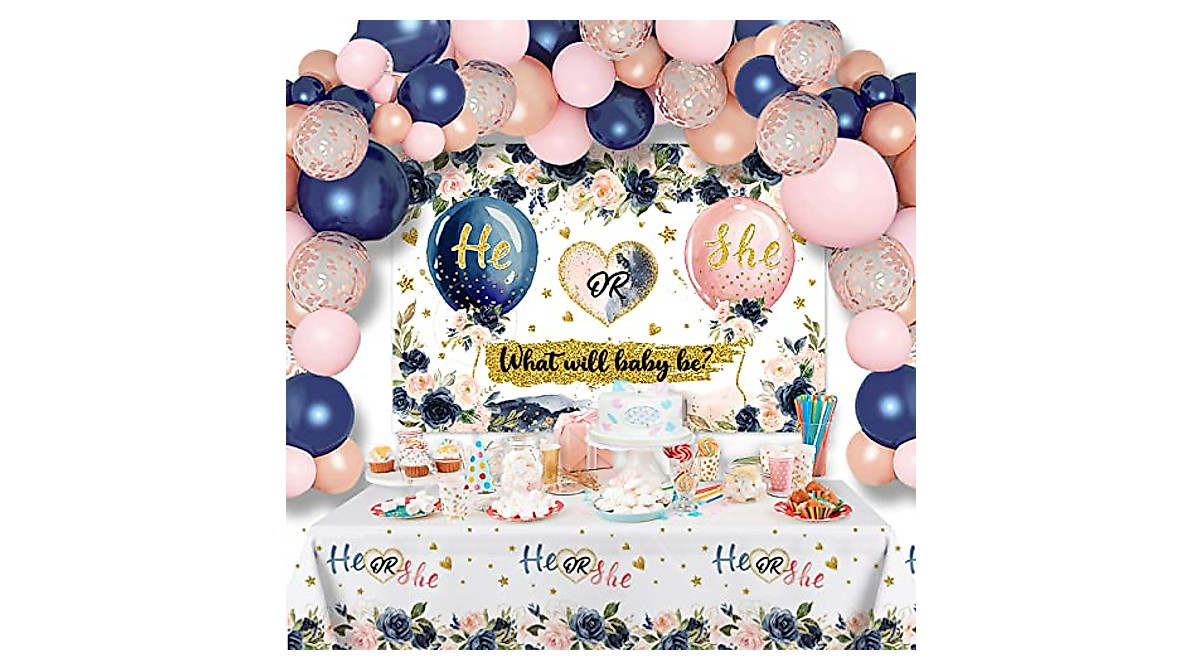 Navy Blue & Blush Gender Reveal Kit - Elegant Baby Shower Decor