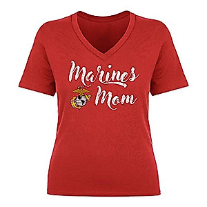 United States Marine Corps Proud Mom V-Neck T-Shirt, x-Large, Red