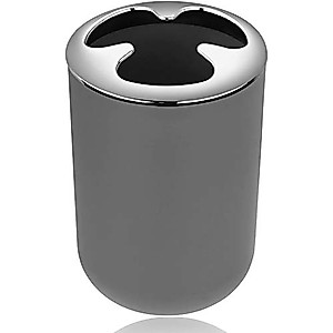 6 Pcs Plastic Bathroom Accessory Set Luxury Bath Accessories Bath Set Lotion Bottles, Toothbrush Holder, Tooth Mug, Soap Dish, Toilet Brush, Trash Can, Rubbish Bin (Grey)