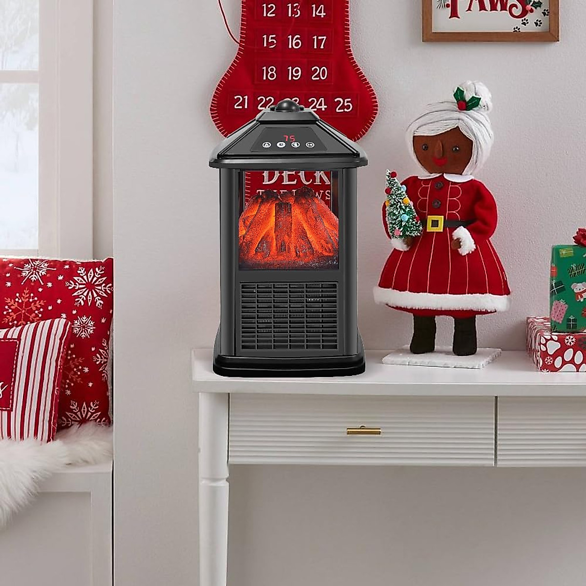 Portable Small Electric Fireplace Heater 3-Color Flame 900W Freestanding Space Heater Mini Electric Stove Heater with 4 Sided 59-90℉ Thermostat 12h-Timer Remote Control Overheat&Tip-Over Protection