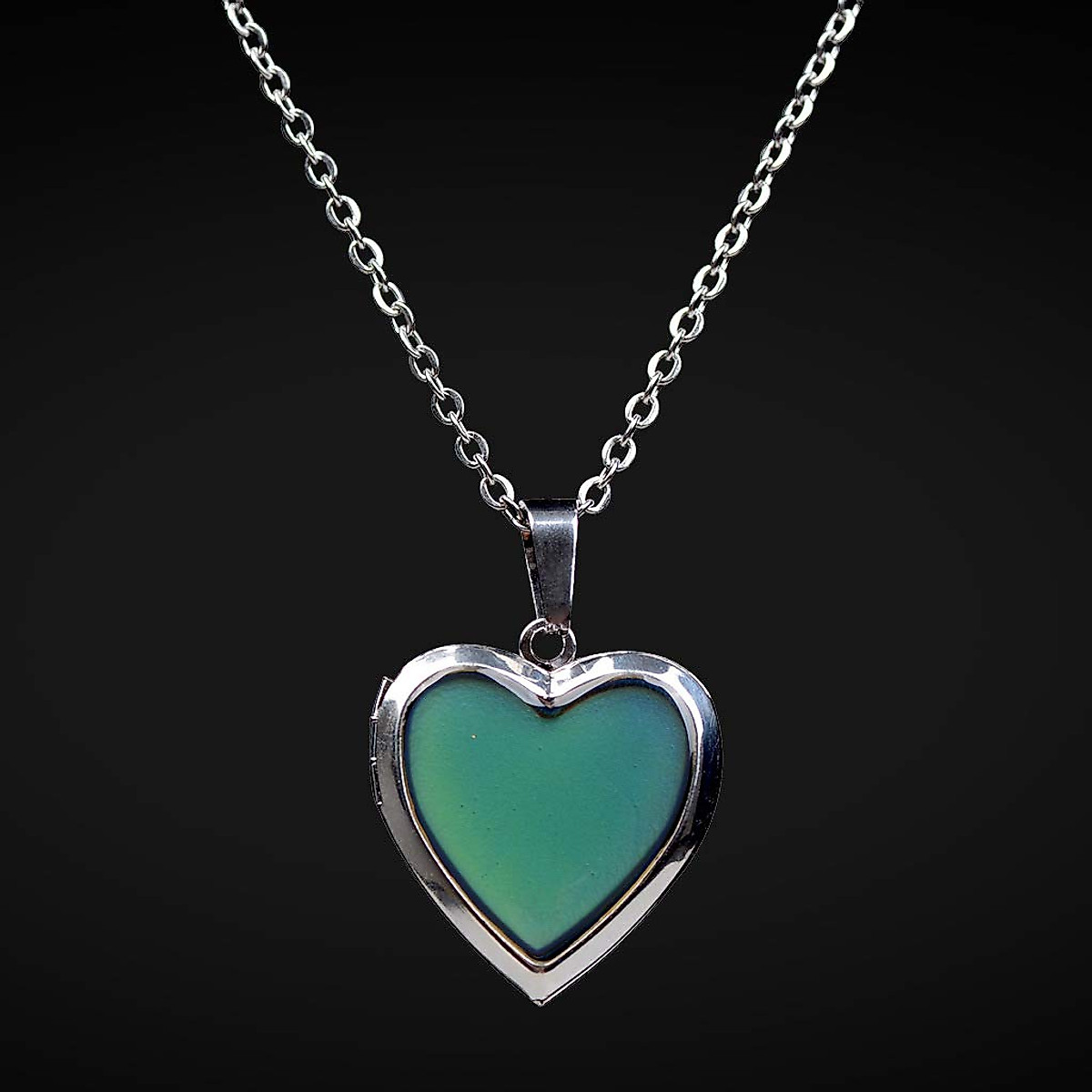 FM FM42 Temperature Sensing Color Changing Heart Openable Locket Pendant Necklace with 19.29" Stainless Steel Rolo Chain ZN1130