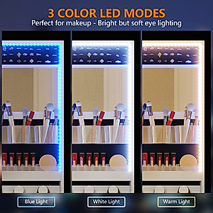 Vlsrka Jewelry Mirror Cabinet with LED Lights, Wall Mounted/Door Hanging Full-Length Jewelry Mirror, Lockable Storage Cabinet, Built-in Makeup Mirror for Bedroom Cloakroom (White)