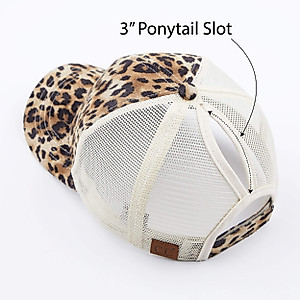 C.C Hatsandscarf Faux Suede Leopard Print Fabric Ponytail Baseball Cap (BT-44) (Leopard)