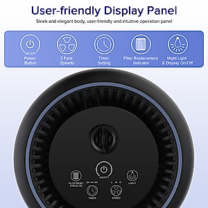 Air Purifiers for Bedroom Pets Smokers in Home, H13 True HEPA Filter Air Cleaner with Fragrance Sponge, Night Light, Timer, Effectively Clean 99.97% Smoke, Dust, Pollen, Pet Dander, Odors, BS-01 Black