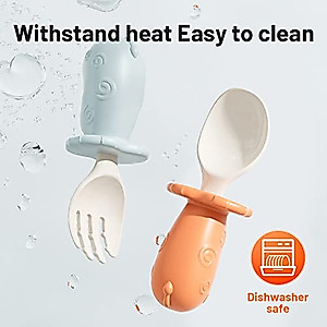 Bololo Forks and Spoons,Baby and Toddler Self-Feeding Utensils Led Weaning, Silicone and PPSU BPA Free Dishwasher Safe