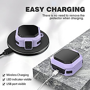 [with Lock] Armor Cover for Galaxy Buds Pro Case/Galaxy Buds 2 Case/Galaxy Buds Live Case,Shockproof PC+TPU Protective Cover for Samsung Buds 2/Buds Pro/Buds Live with Fashion Candy Keychain(Purple)