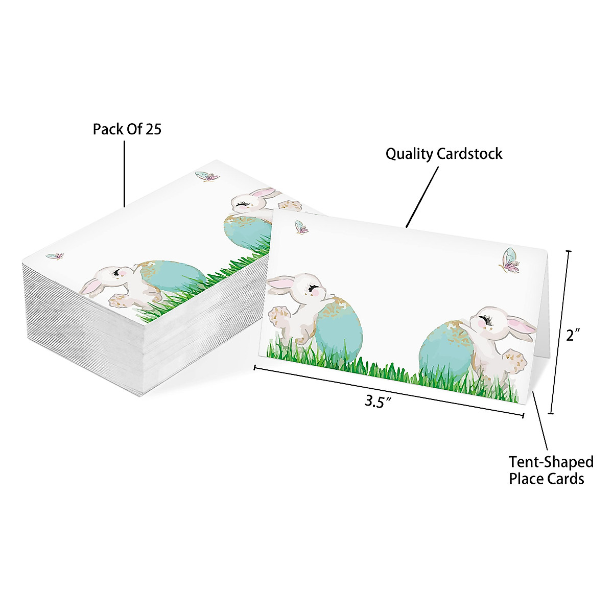 Table Place Card, Easter Tent Style Cards, Pack of 25 Half-Fold Reception Place Card, Cute Easter Egg Bunny, Easter Table Decor for Spring Wedding, Baby Shower, Dinner Party(F15)