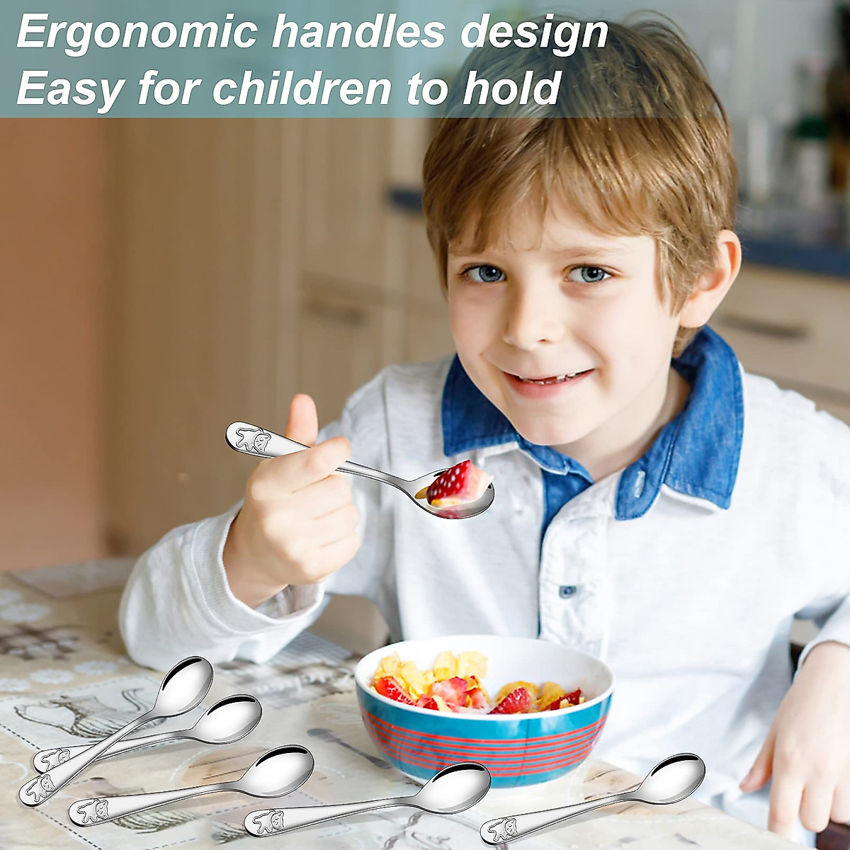 Erinnmy 24 Piece Kids Spoons Toddler Spoons,6.5 inch Stainless Steel Kids Silverware Toddler Utensils,Child and Toddler Safe Flatware Children Spoons,Baby Spoons for Self Feeding,Dishwasher Safe