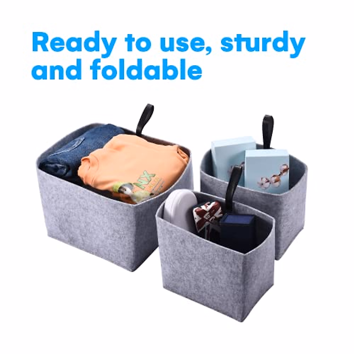 JTJ Sourcing Felt Storage Organizer - 7x10x10-Inch Baby Clothes Drawer Organizer - Dividers and Storage Division Box for Socks and Underwear - Nursery Organization Bins and Dresser Box - Set of 3