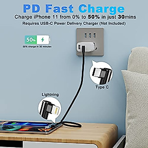 Osecet USB C to Lightning Cable 1ft 3 Pack MFi Certified Right Angle iPhone Charger 90 Degree Elbow Braided Lightning to USB C Cable for iPhone 13 12 11 Pro X XS XR 8 Plus 7 6 5 (Black)