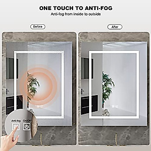 Mepplzian LED Bathroom Mirrored Medicine Cabinet Lighted Medicine Cabinet Wall Mounted Mirror Cabinet with 3 Storage Shelf Medicine Cabinet with Led Lights and Defogger,US Plug Adapter,23.6x29.9Inch