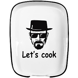 Hvukeke Ceramic Spoon Rest for Kitchen Stove Top Counter, Funny Let's Cook White Spoon Holders for Chef, Modern Farmhouse Kitchen Cute Decor