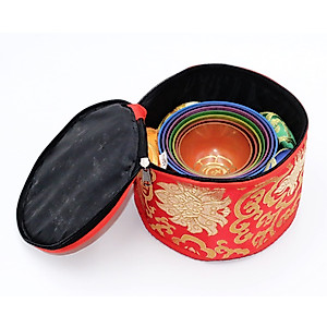 Tibetan Singing Bowls Set of 7 High Sided Colored with Carry Box | Bells for Meditation and Yoga | Sound Therapy Instruments for Relaxation | Singing Bowls Chakra Healing for Spiritual and Mental Calm