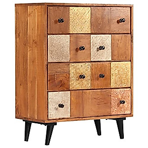 vidaXL Solid Acacia Wood Chest of Drawers Sturdy Sleek Honey Finish Metal Legs Sideboard Storage Cabinet Home Furniture