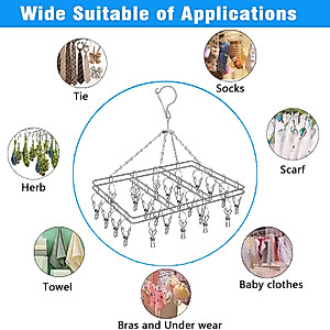 SYJINHUASY Tainless Steel Sock Drying Rack with 20 Clips, Stainless Steel Space-Saving Dryer Rack Washline for Sock,Underwear Etc Small Laundry Items (Stainless Steel-Square)