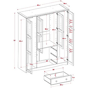 Palace Imports 100% Solid Wood Family Wardrobe/Armoire/Closet, Java. 3 Clothing Rods Included. NO Shelves Included. Optional Shelves Sold Separately. 60.25" w x 72" h x 20.75" d