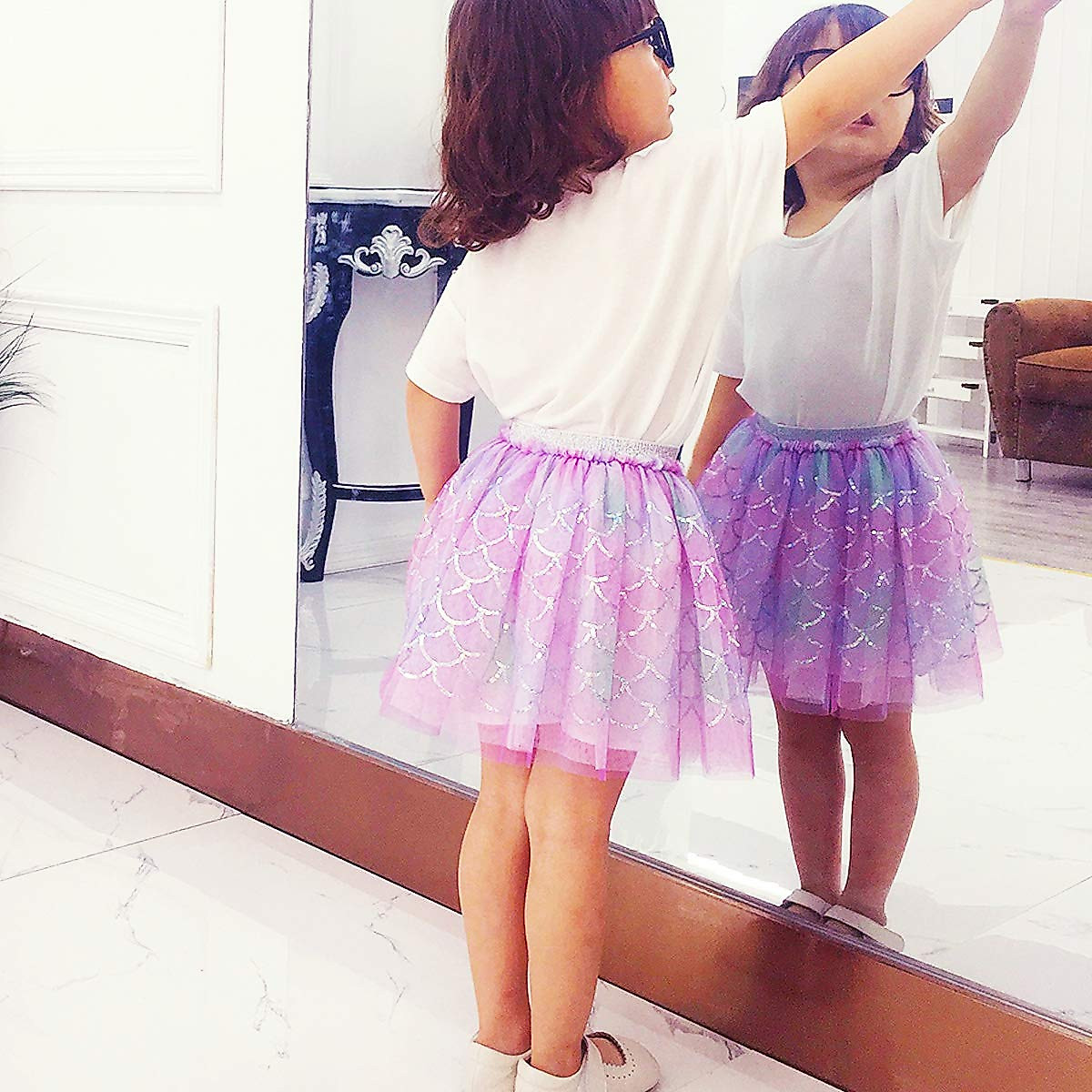 YOHA Baby Girls Birthday Tutu Dress Mermaid Tutus Soft Pom Tutu Dress for Toddler Girls(Mermaid,120)