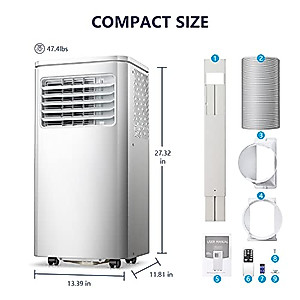 ZAFRO 8,000 BTU Portable Air Conditioners, Portable AC with Dehumidifier/Fan/Sleep Modes, 24Hrs Timer/Remote/Digital Display/Installation Kits/Energy-saving/Cool Room up to 350 Sq.ft, White