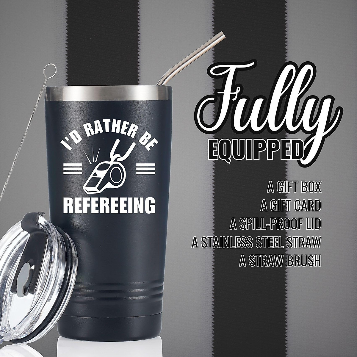 Onebttl Referee Gifts, Insulated 20oz Stainless Steel Travel Tumbler with Lid, Gift Box Included, I'd Rather be Refereeing