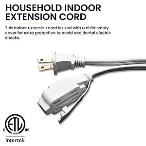Go Green Power Inc. 20ft Household Extension Cord, White, 3 Outlets, 16/2, Indoor Use Only - Safe, Reliable, and Child-Safe Covers - Ideal for Everyday Electronics