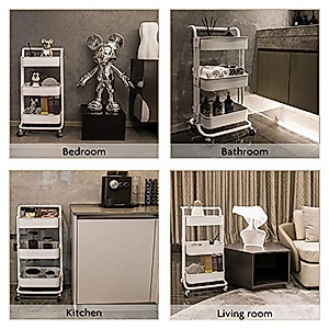 elabo 3-Tier Metal Rolling Utility Cart with 2 Lockable Wheels Storage Organizer Shelf for Kitchen, Bedroom, Bathroom, Office, Living Room