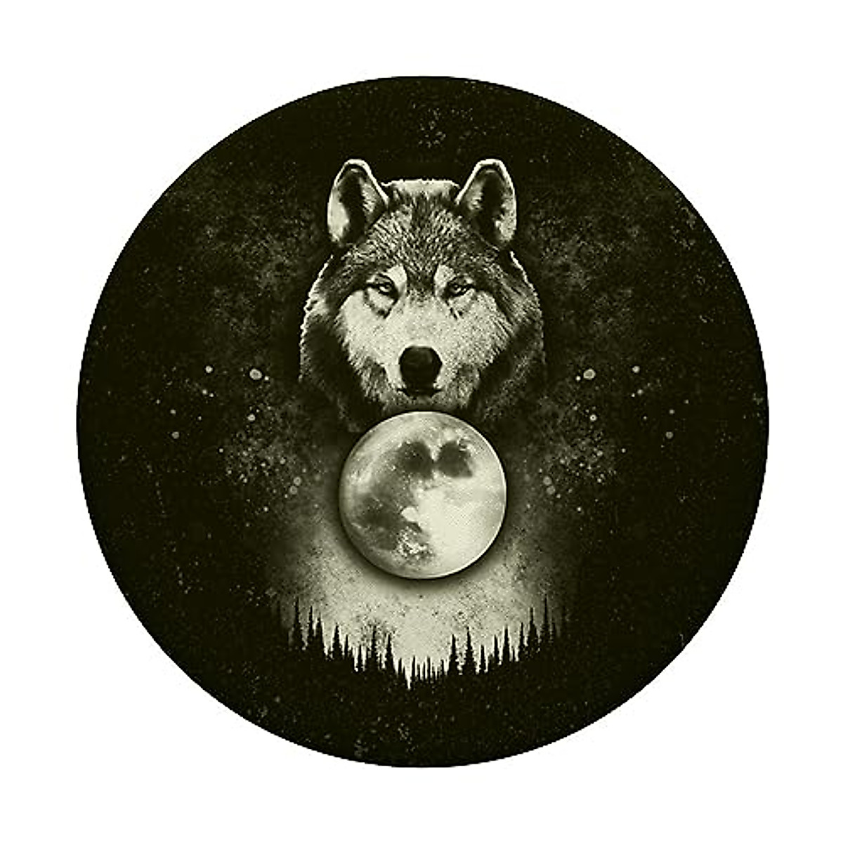 Wolf with moon, forest, night and dusk, black PopSockets Standard PopGrip