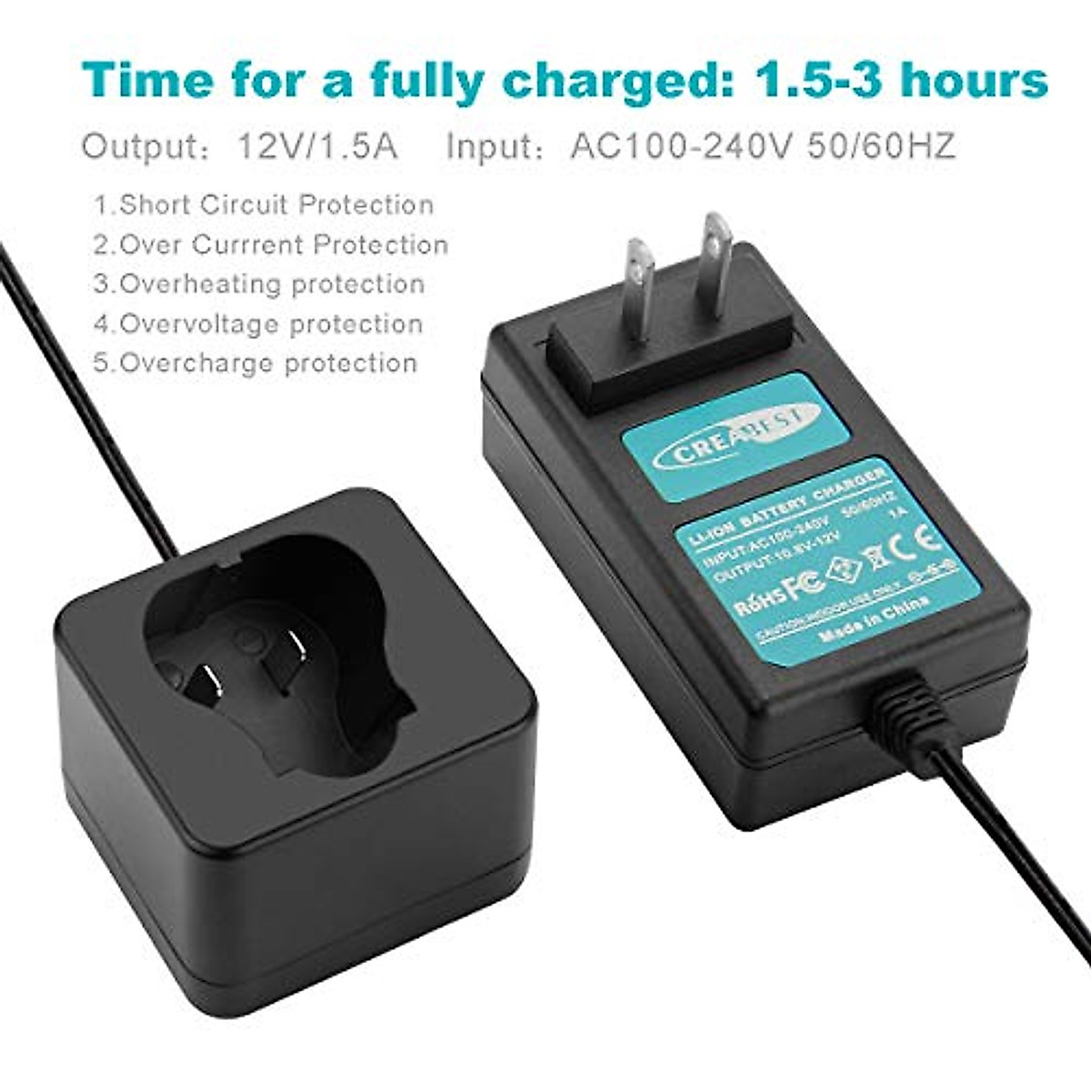 Creabest New 12V Lithium Battery Charger Compatible with Black and Decker 12V BL1110 BL1310 BL1510 LB12 LBX12 LBXR12 Pod Style Battery (NOT for Ni-MH/Ni-Cd Battery)