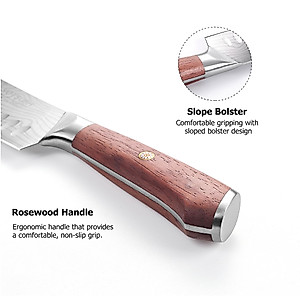 YOTSUBA Santoku Knife, 7 Inch Kitchen Knife, Sharp Japanese Knife with Wooden Handle, Forged High Carbon German Stainless Steel, Chef Knife for Home Chopping Vegetable and Cooking