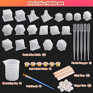 Resin Dice Molds, Shynek 19 Styles Polyhedral Game Dice Molds Set with Silicone Dice Mold, Mixing Sticks, Measuring Cup, Droppers, Acrylic Paints Set for Epoxy Resin Dice Making