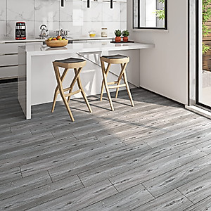 FunStick 6"x36" Grey Wood Peel and Stick Floor Tile Natural Wood Vinyl Flooring Peel and Stick Vinyl Plank Flooring Waterproof Stick on Floor Tiles for Bathroom Kitchen Bedroom Laminate Flooring 5 Pcs