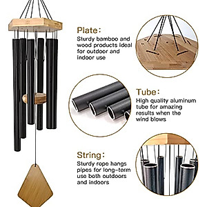 Howarmer Wind Chimes Outdoor Deep Tone, 30 Inches Wind Chimes Outdoor, Memorial Wind Chimes with Hook as Gifts for Mother's Day/Housewarming/Christmas, Patio, Garden, Yard, Home Decor. Black