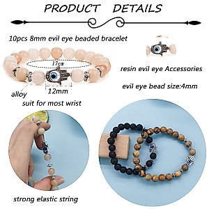FINZOR 10Pcs Evil Eye Charm Beaded Bracelets for Women Men Semi-Precious Gemstones Bracelets Crystal Bracelet Hamsa Hand of Fatima Turkish Evil Eye Lucky Bracelet for Protection Blessing