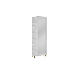 Manhattan Comfort Minetta Mid Century Modern 7-Shelf Shoe Closet with Mirror, 74.4", White