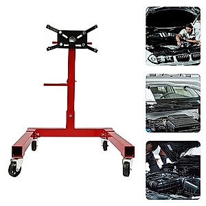 KarweuSu Engine Stand, Auto Repair Rebuild Steel, Cast Iron Folding Motor Hoist, Dolly Mover Jack with 360 Degree Rotating Head and Extra Tool Storage Tray for Vehicle Maintenance (Red - 1250LBS)