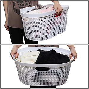 Vcansay 42 L Hip Hugger Laundry Basket, White Plastic Dirty Clothes Basket, 4-Pack