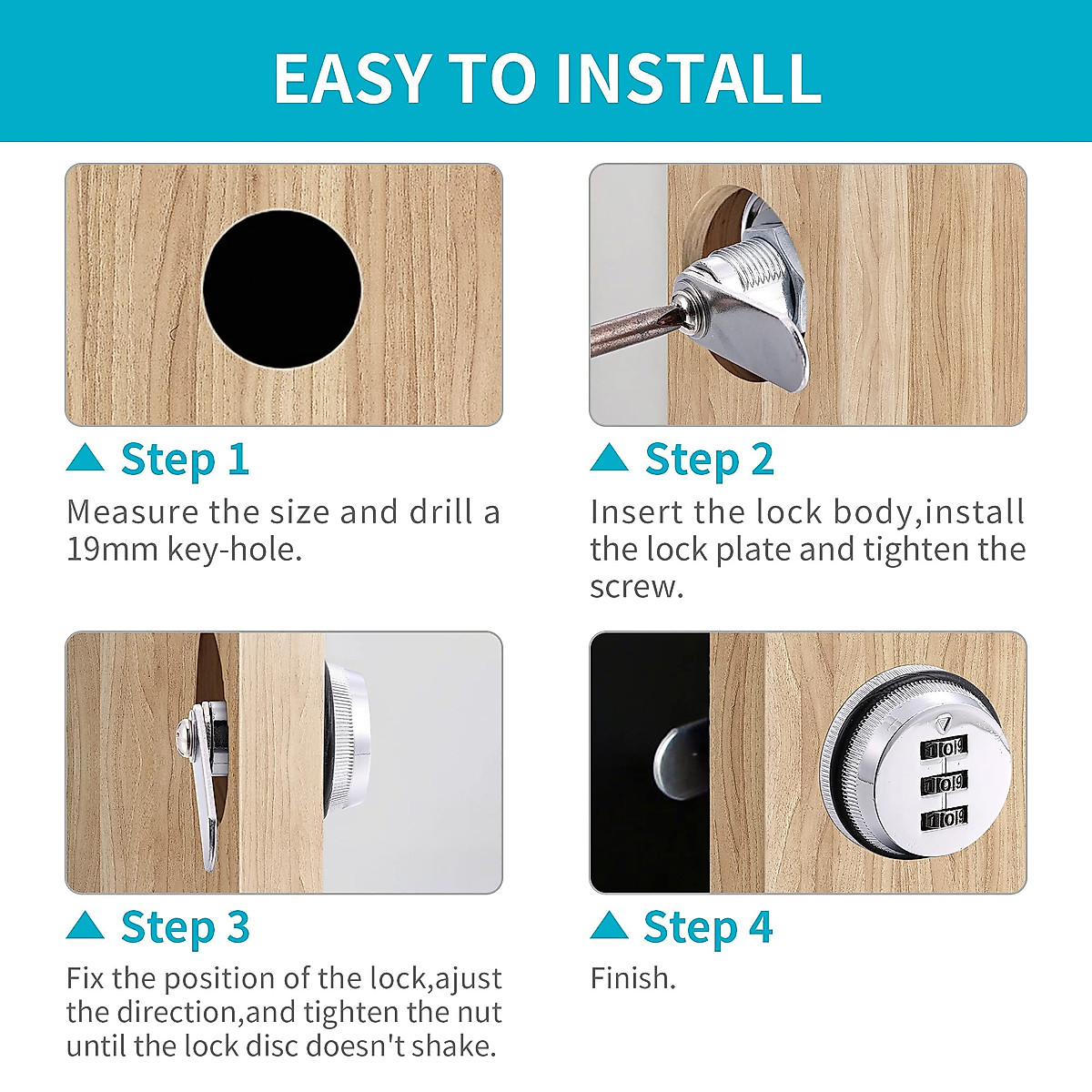 Tidorlou 4 Pack combination cabinet lock, Password Coded cabinet Lock,combination cam locks with 1-1/8'' Cylinder Chrome Finish,Security Locks for Cabinet Deposit Box Mailbox (2 pcs 1 1/8 Inch)