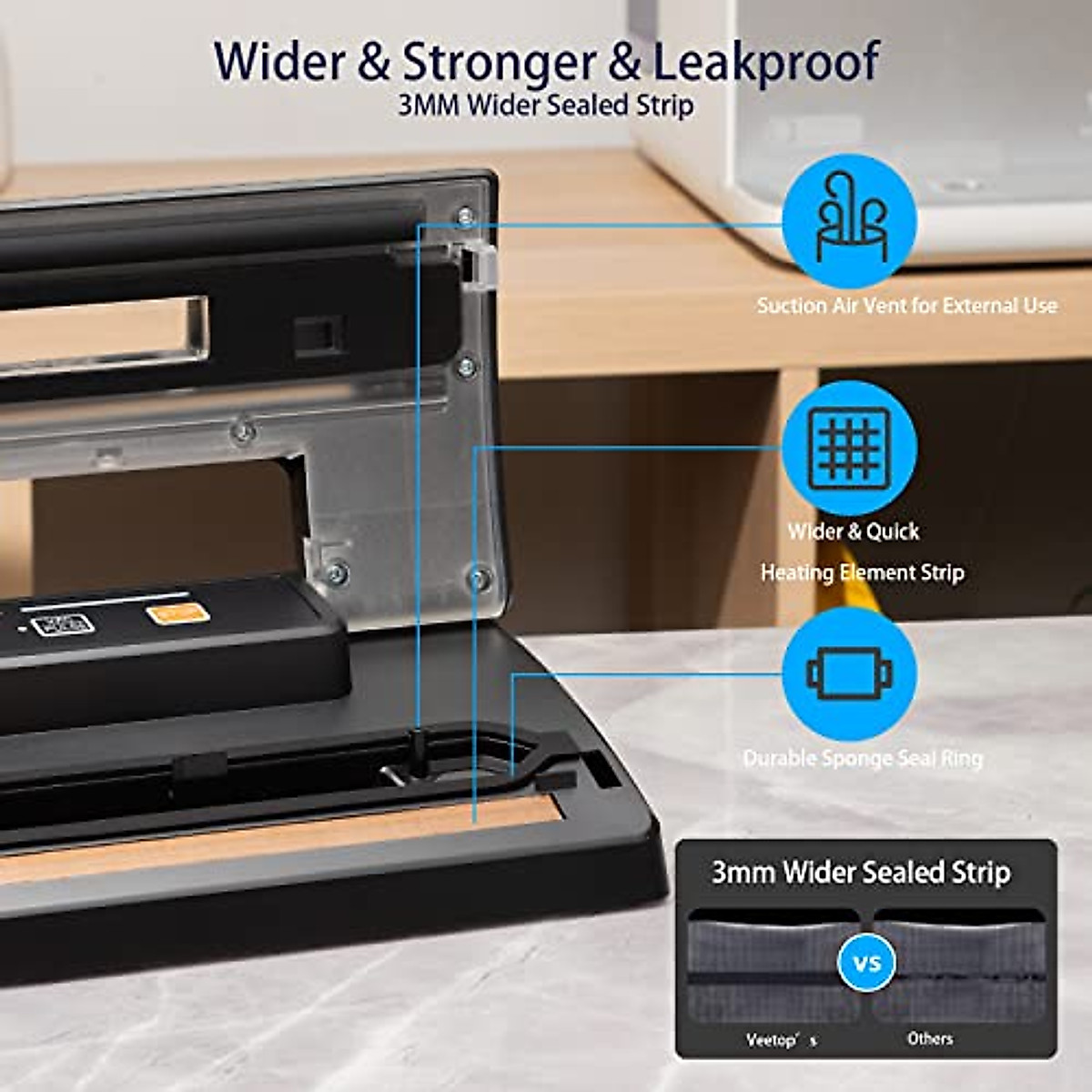 Vacuum Sealer Machine, Veetop Automatic Vacuum Food Sealer with Starter Kit, Dry Moist Pulse Mode Food Storage Machine with Build-in Cutter, Includes 1 Vacuum Roll (8*80”) & 10 Vacuum Seal Bags & 1 Air Suction Hose