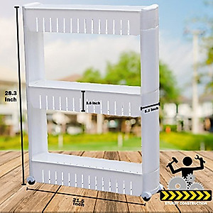 Laundry Room Organizer and Slim Storage Cart – Mobile Wheels Shelf with 3 Tiers Skinny Thin Shelves for Narrow Slim Space Between Washer and Dryer Perfect as Cleaning Supplies Organizer