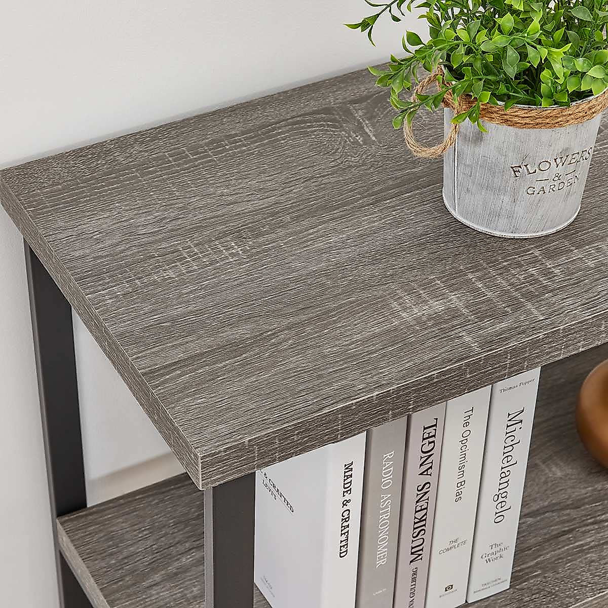 BON AUGURE Rustic Console Table Behind Sofa, Industrial Entryway Table with Storage Shelves, 3 Tier Long Bookshelf for Entry (55 Inch, Dark Grey Oak)