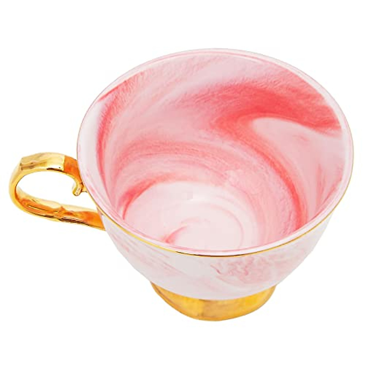 3-Piece Pink Marble Tea Cup and Saucer Gift Set for 1, 7 oz Teacup with Gold Spoon