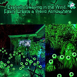 Ruhapu Halloween Decorations Outdoor Solar Scary Eyeball Lights,2PACKS 12/16LED Green Eyeball Swaying Firefly Lights,Waterproof Solar Halloween Path Lights for Yard/Garden/Lawn/Party Decor (Green)