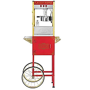 NC ZOKOP ZPMC-B 850W 120V-60Hz 8oz Retro Single Door Popcorn Machine Full Machine with Cart Red